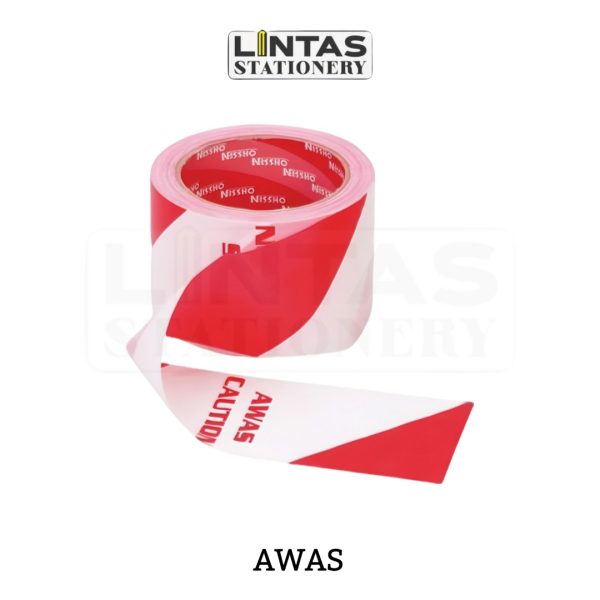 AWAS WARNING TAPE 3″ (70MM X 50M X 0.15MM) – Lintas Stationery