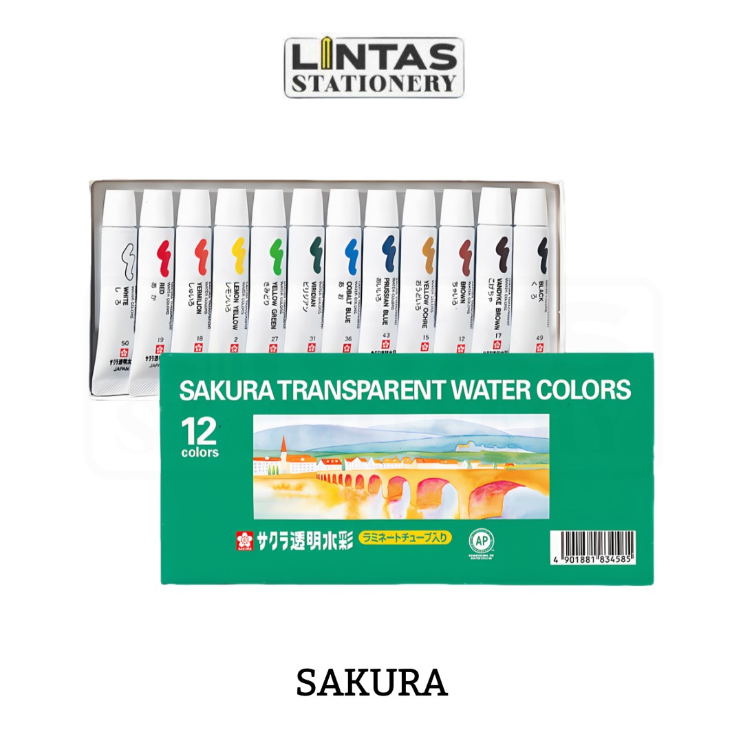 SAKURA TRANSPARENT WATER COLORS (12 COLORS) – Lintas Stationery