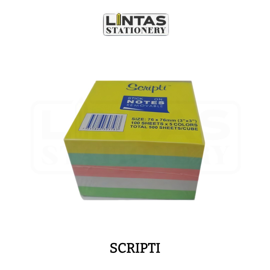 SCRIPTI STICK ON NOTES 5 PASTEL COLOURS 3″X3″ – Lintas Stationery
